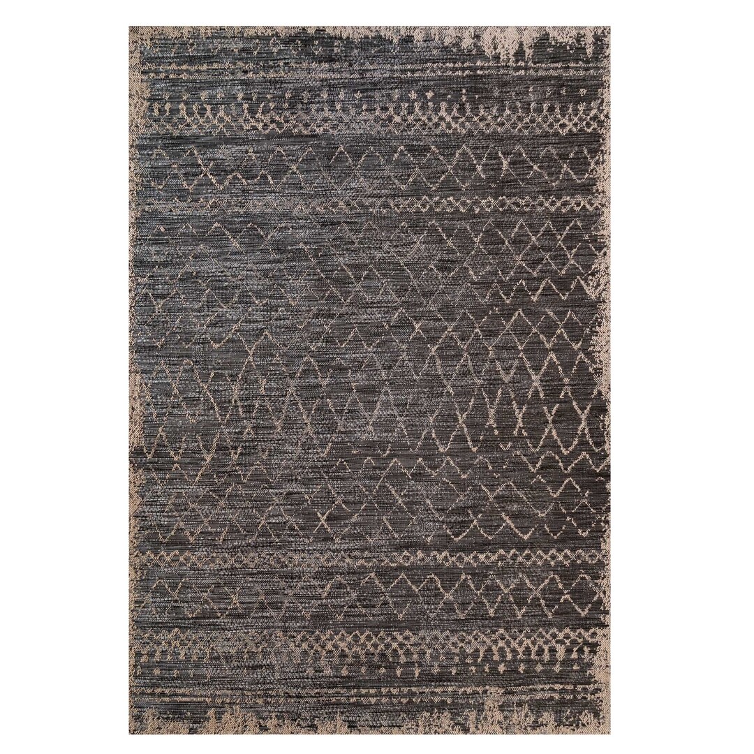 Charcoal Grey Moroccan Motif Outdoor Rug Garden Patio Area Flatweave ...