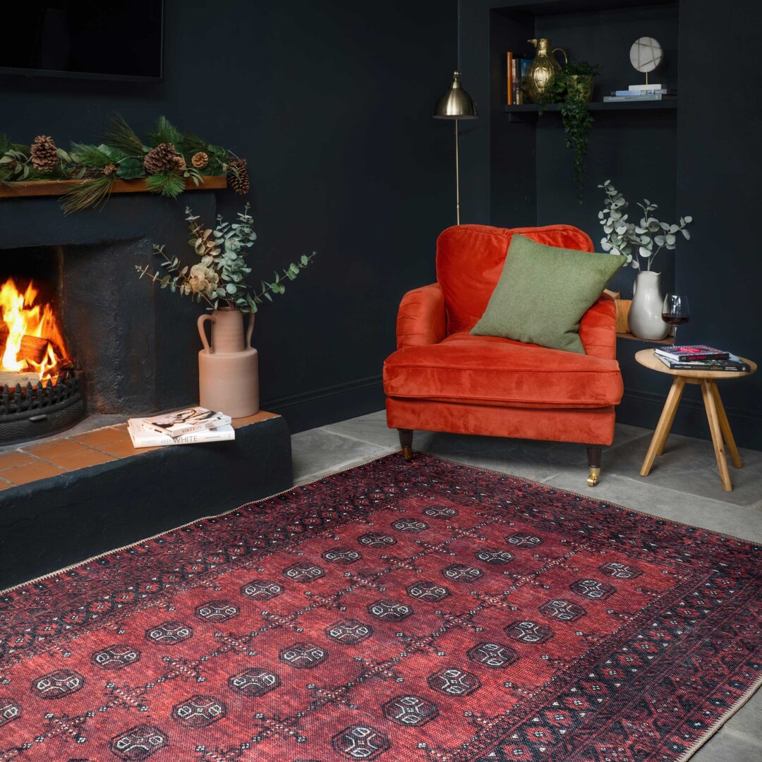 Red Persian Style Living Area Rug Large Living Room Carpet Washable Non ...