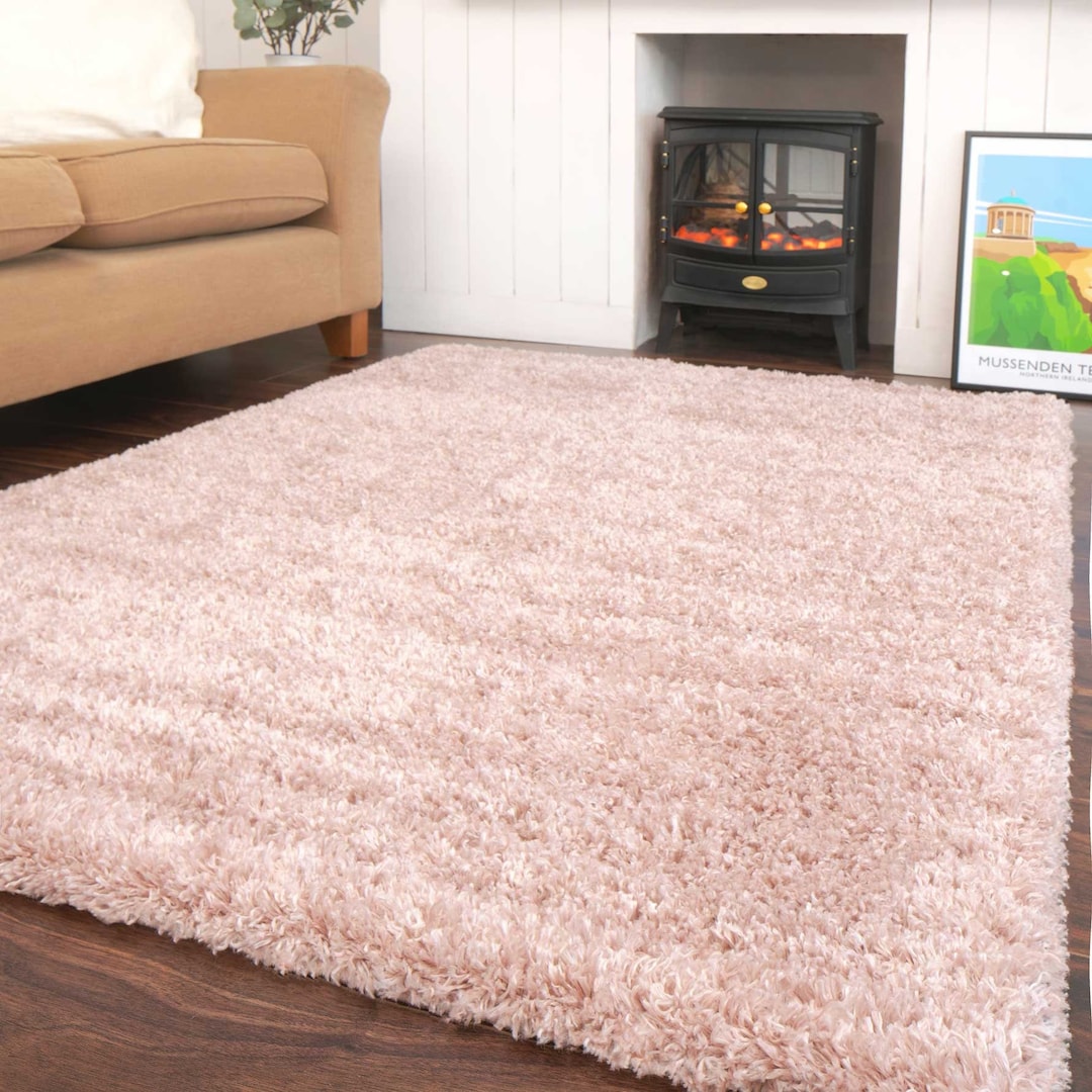 Blush Pink Super Soft Shaggy Rug Warm Living Area Bedroom Mat Hallway ...