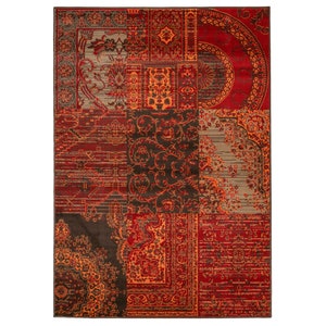 Warm Red Brown Patchwork Rug Soft Value Floral Living Room Bedroom Area ...