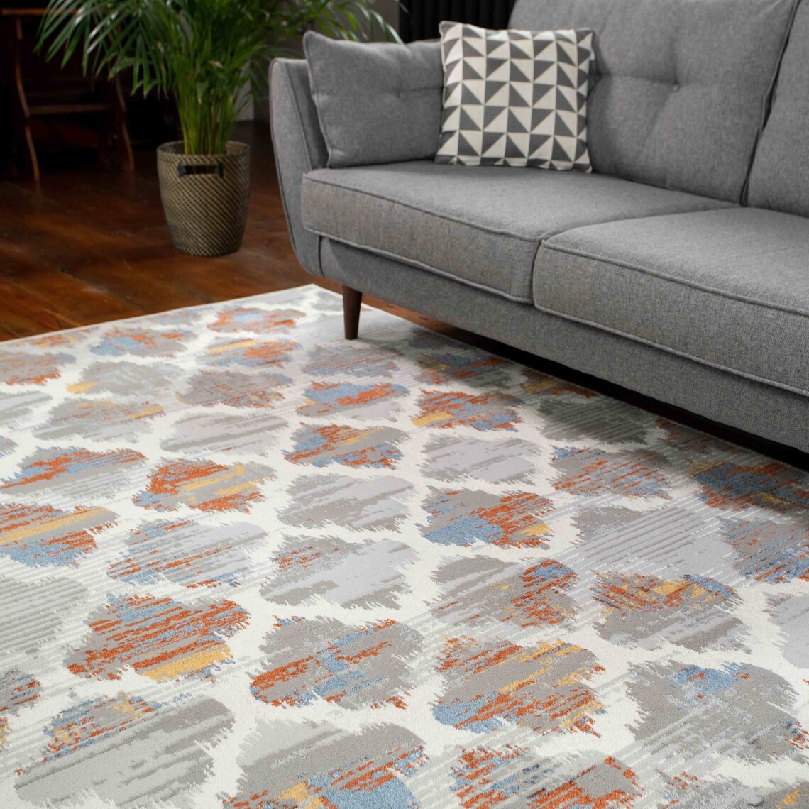 Grey Trellis Living Area Rug Blue Terra Distressed Bedroom - Etsy