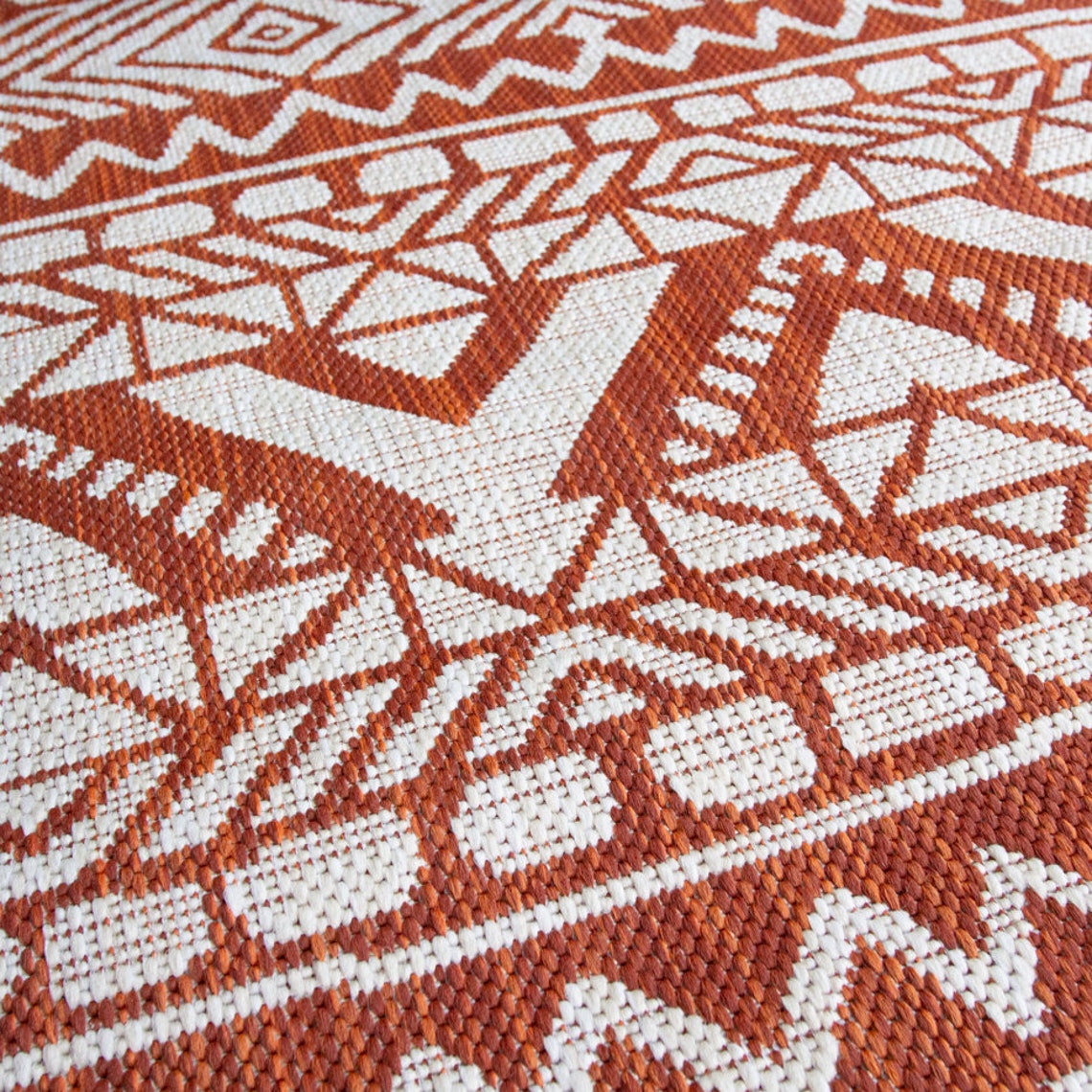 Orange Rust Aztec Outdoor Rug Flatweave Indoor Outdoor - Etsy