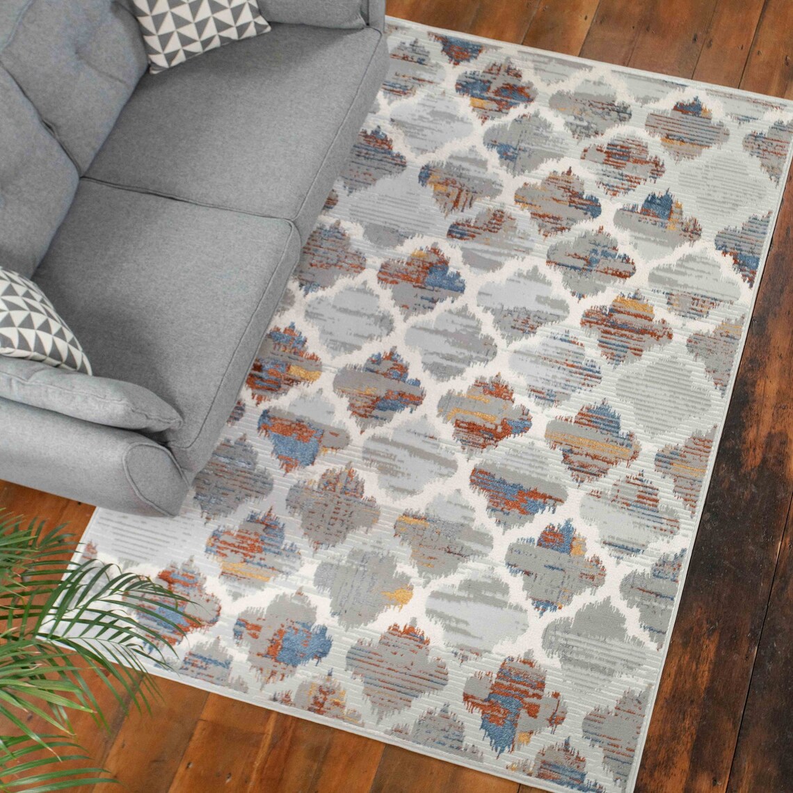 Grey Trellis Living Area Rug Blue Terra Distressed Bedroom - Etsy