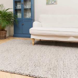 Grey Pebble Textured Wool Living Room Rug Luxury Thick Cosy Bedroom ...