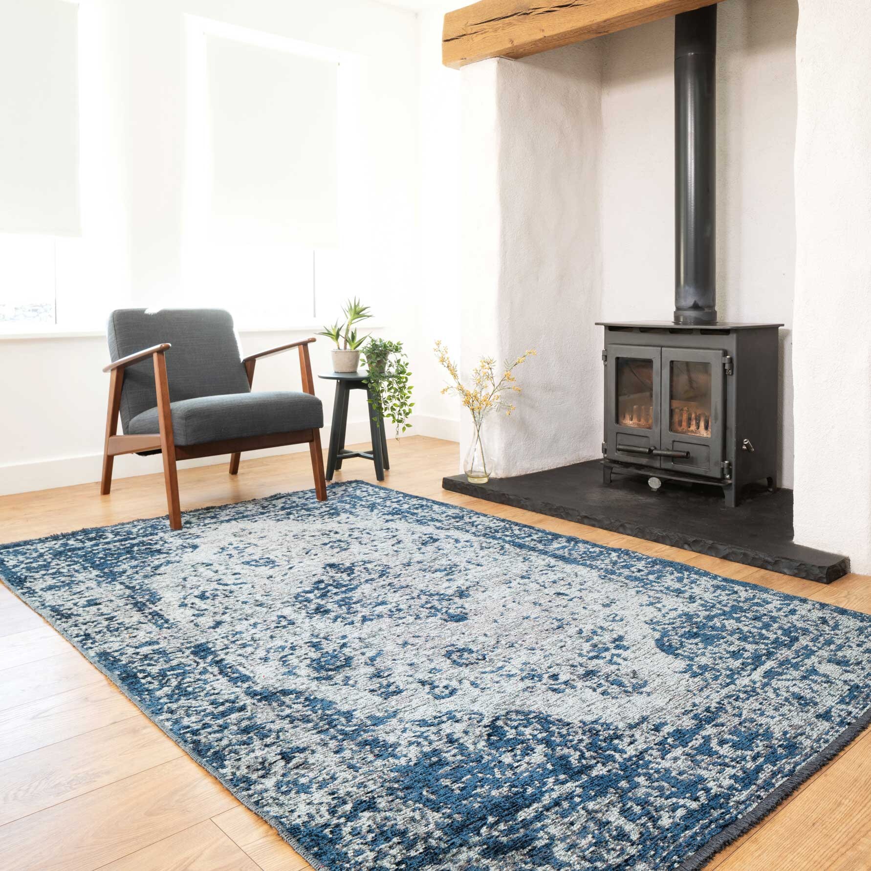 Navy Blue Traditional Medallion Area Rug Blue Grey Distressed - Etsy