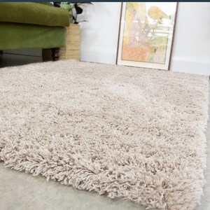 Natural Beige Super Soft Shaggy Rug Warm Living Area Bedroom Mat ...