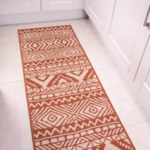 Orange Geometric Garden Patio Area Rug Flatweave Aztec Indoor Outdoor ...