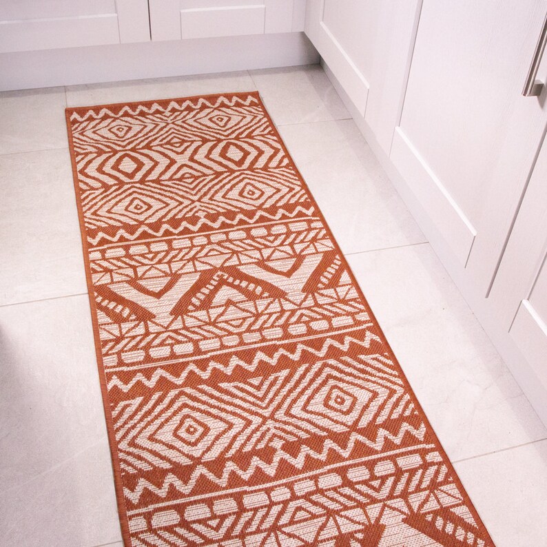 Orange Rust Aztec Outdoor Rug Flatweave Indoor Outdoor - Etsy