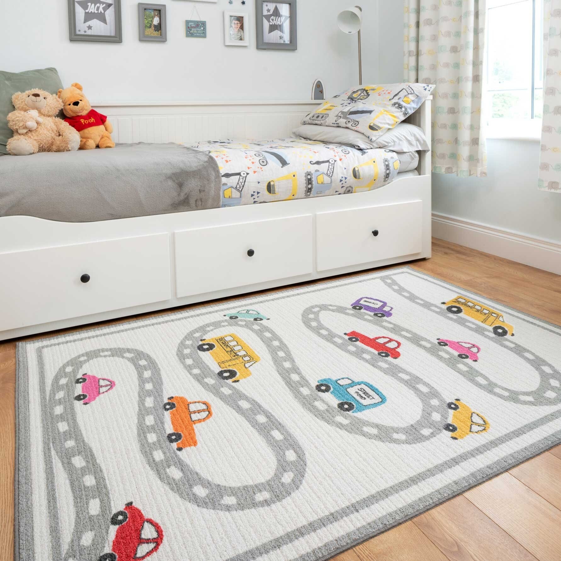 Kids Car Mat Washable Childrens Bedroom Rug White Grey Road - Etsy UK