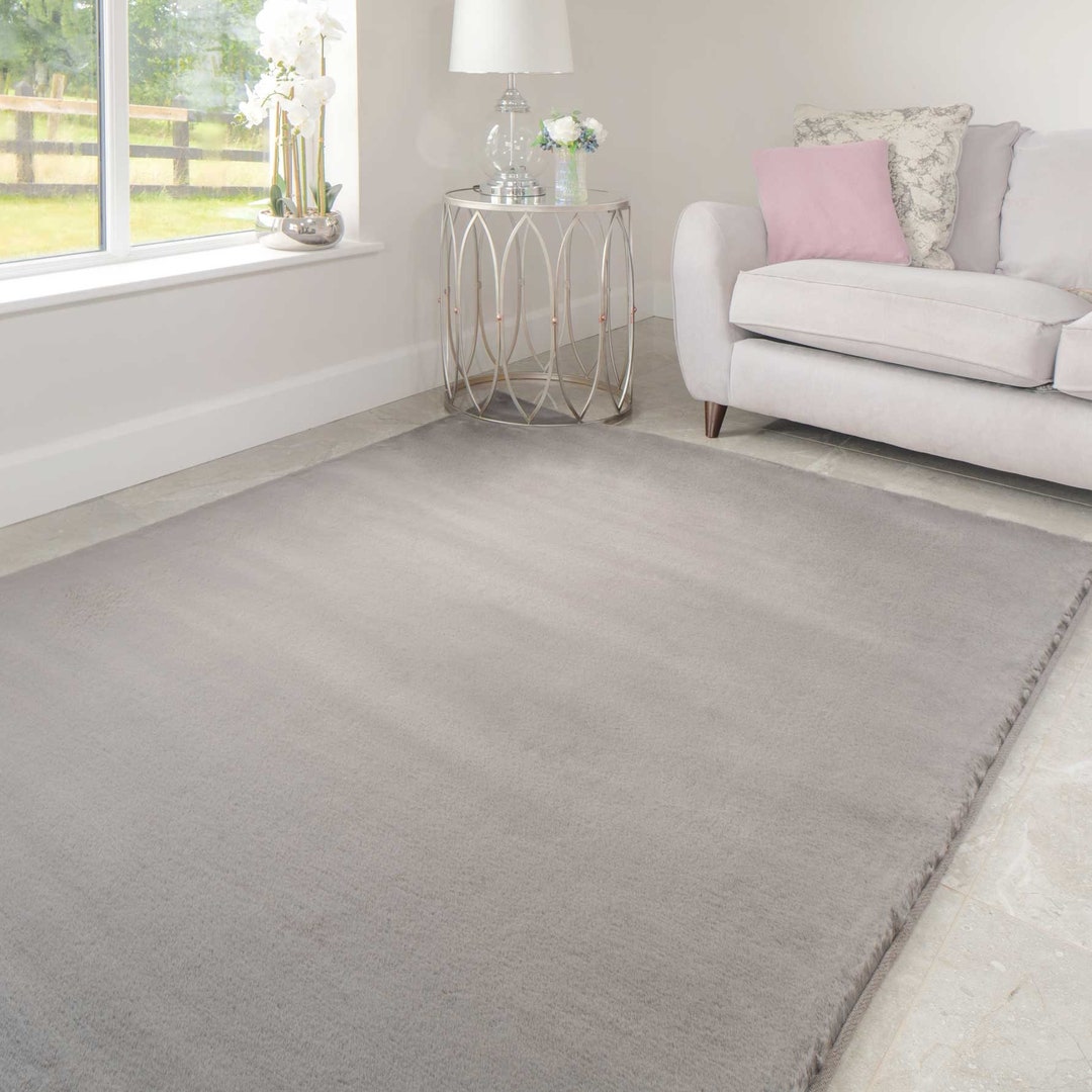 Super Soft Mink Grey Faux Rabbit Fur Area Rug Bedroom Living Room Rugs ...