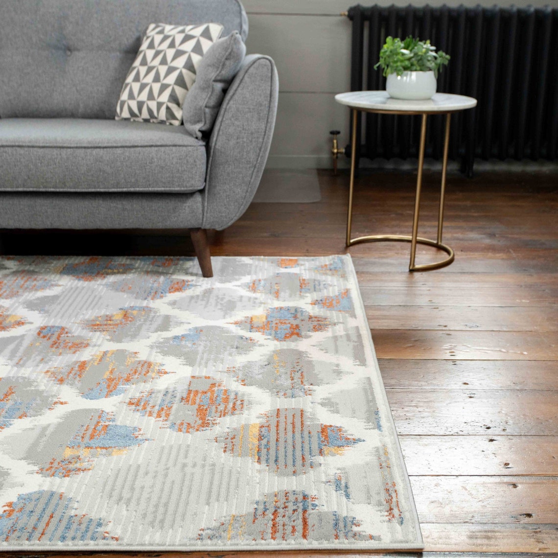 Grey Trellis Living Area Rug Blue Terra Distressed Bedroom - Etsy
