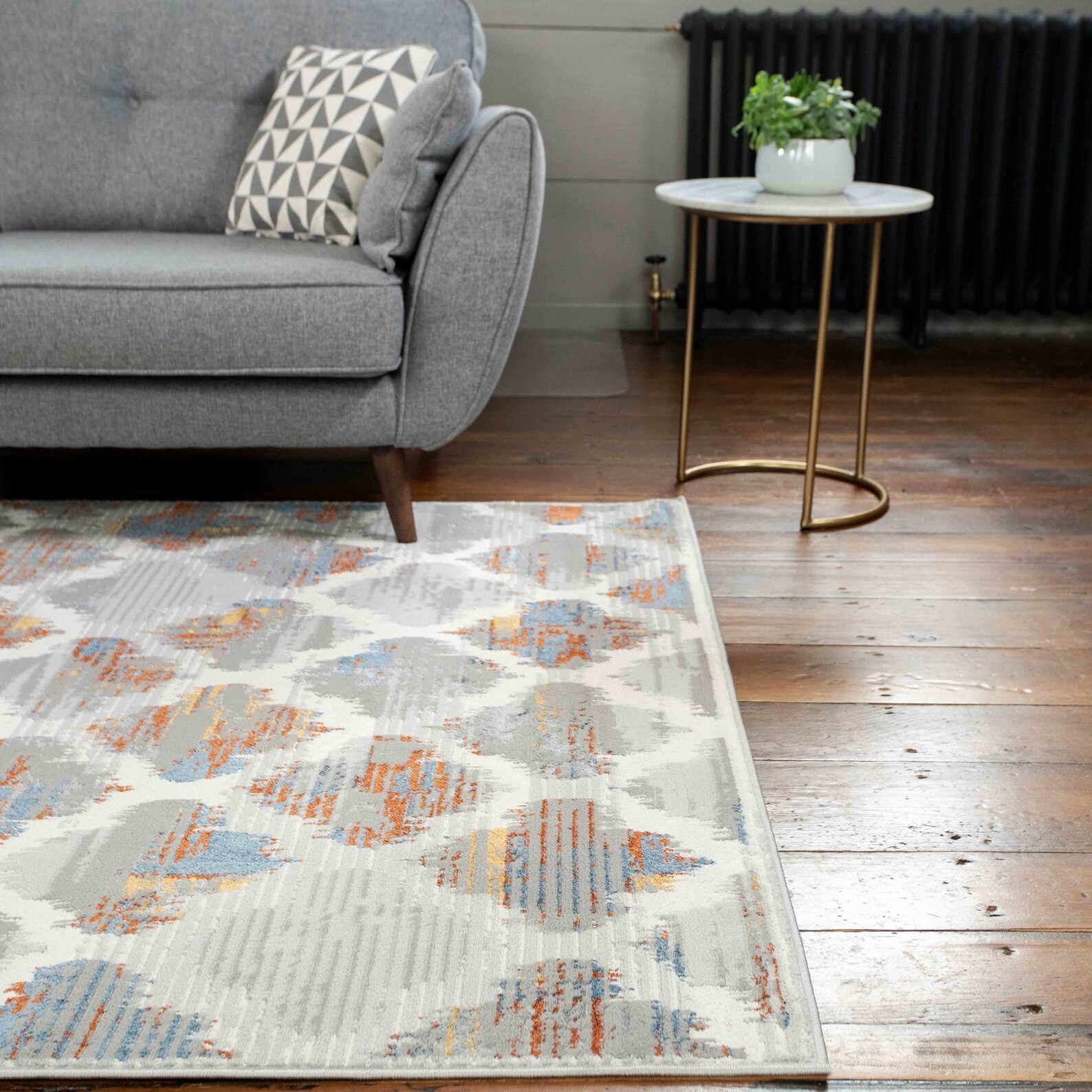 Grey Trellis Living Area Rug Blue Terra Distressed Bedroom - Etsy
