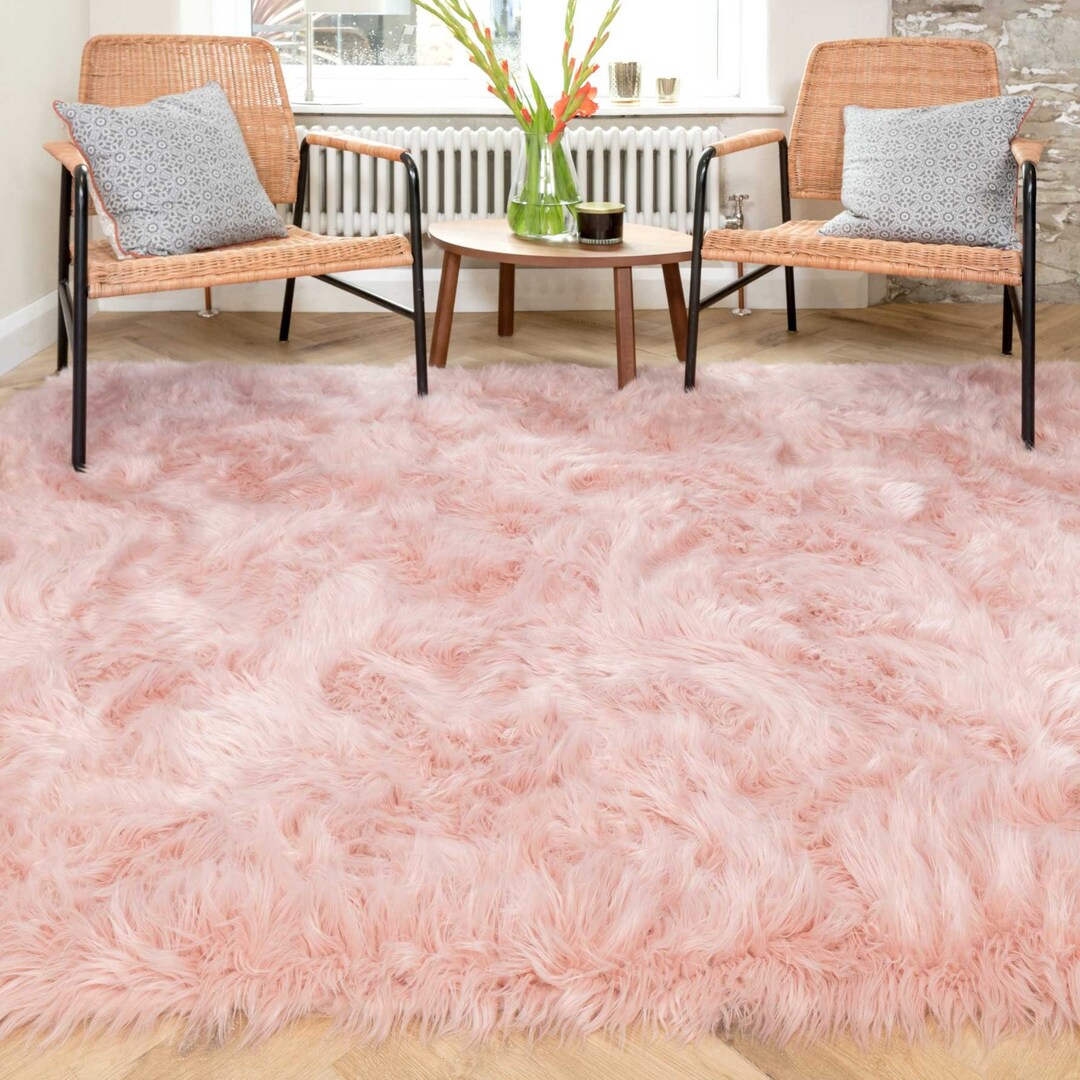 Blush Pink Faux Fur Sheepskin Rug Large Living Room Hygge Rugs - Etsy UK