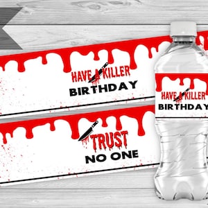Horror Movie Water Bottle Labels, Scary Movie Birthday Party Wrappers ...