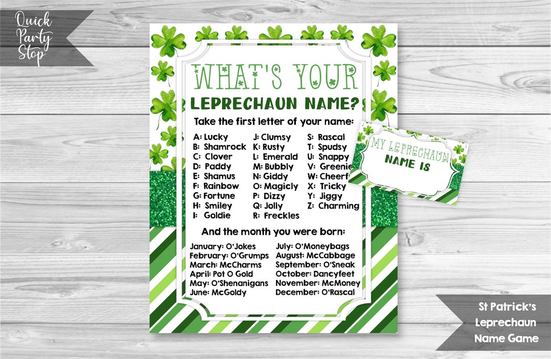 Leprechaun Name Game, St Patrick's Day Party, Printable Game Sheet ...