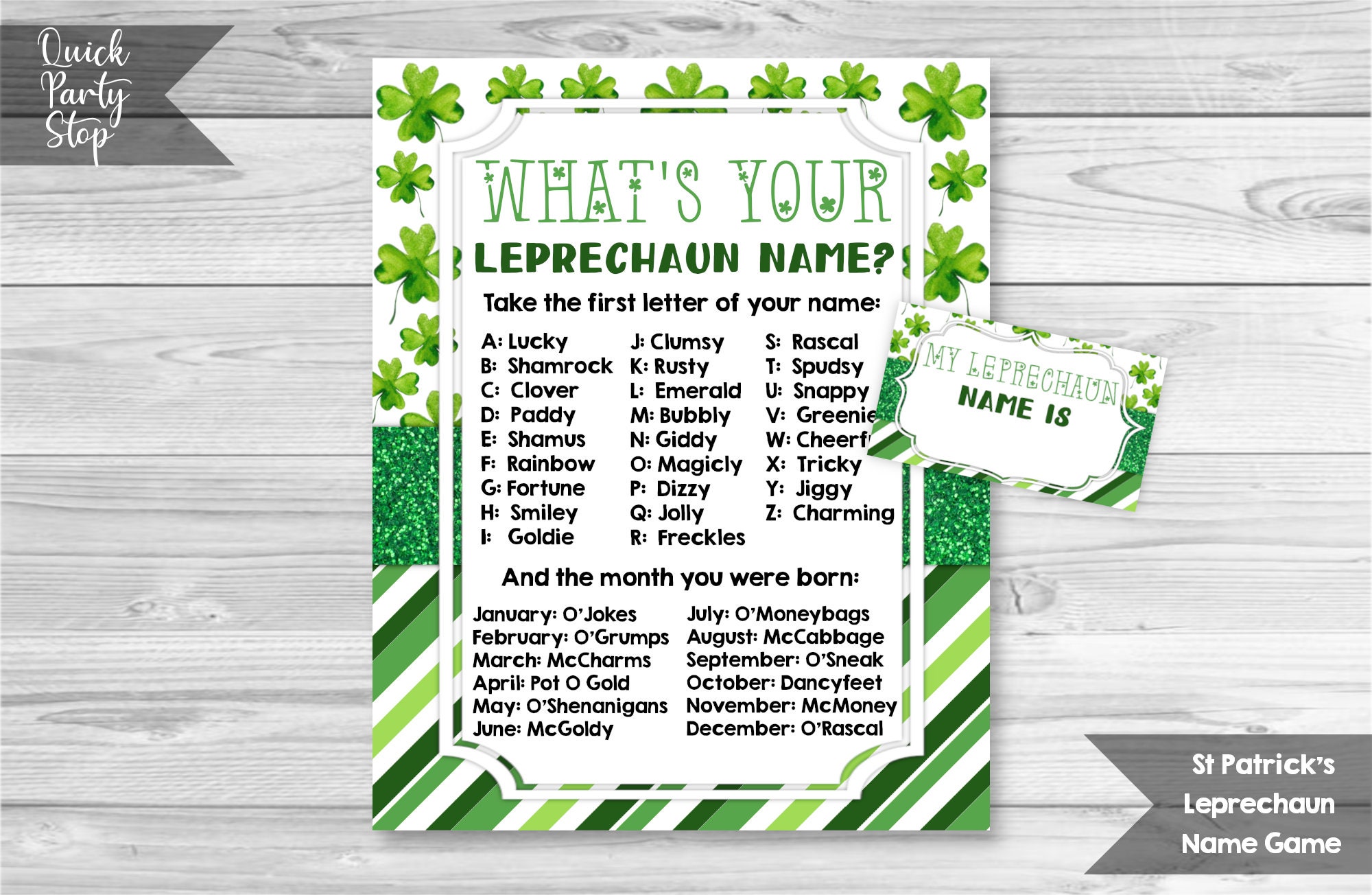 Leprechaun Name Game, St Patrick's Day Party, Printable Game Sheet ...