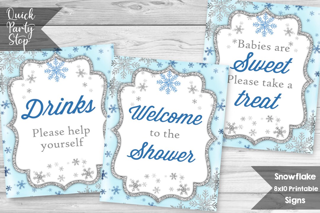 6 Snowflake Baby Shower Signs, Winter Party Signs, Welcome to the ...