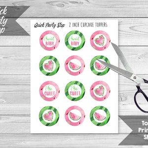 Watermelon Baby Shower Cupcake Toppers, Printable 2 Inch Cupcake ...