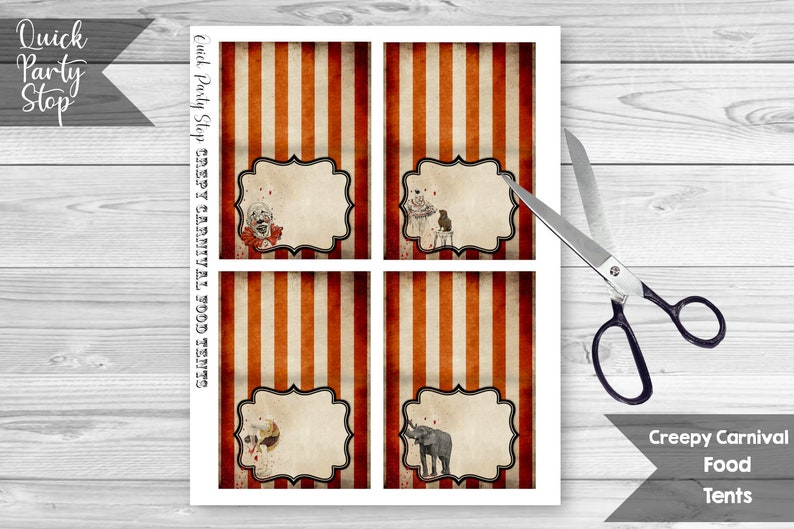 Creepy Carnival Birthday Editable Food Tents, Vintage Circus Food ...