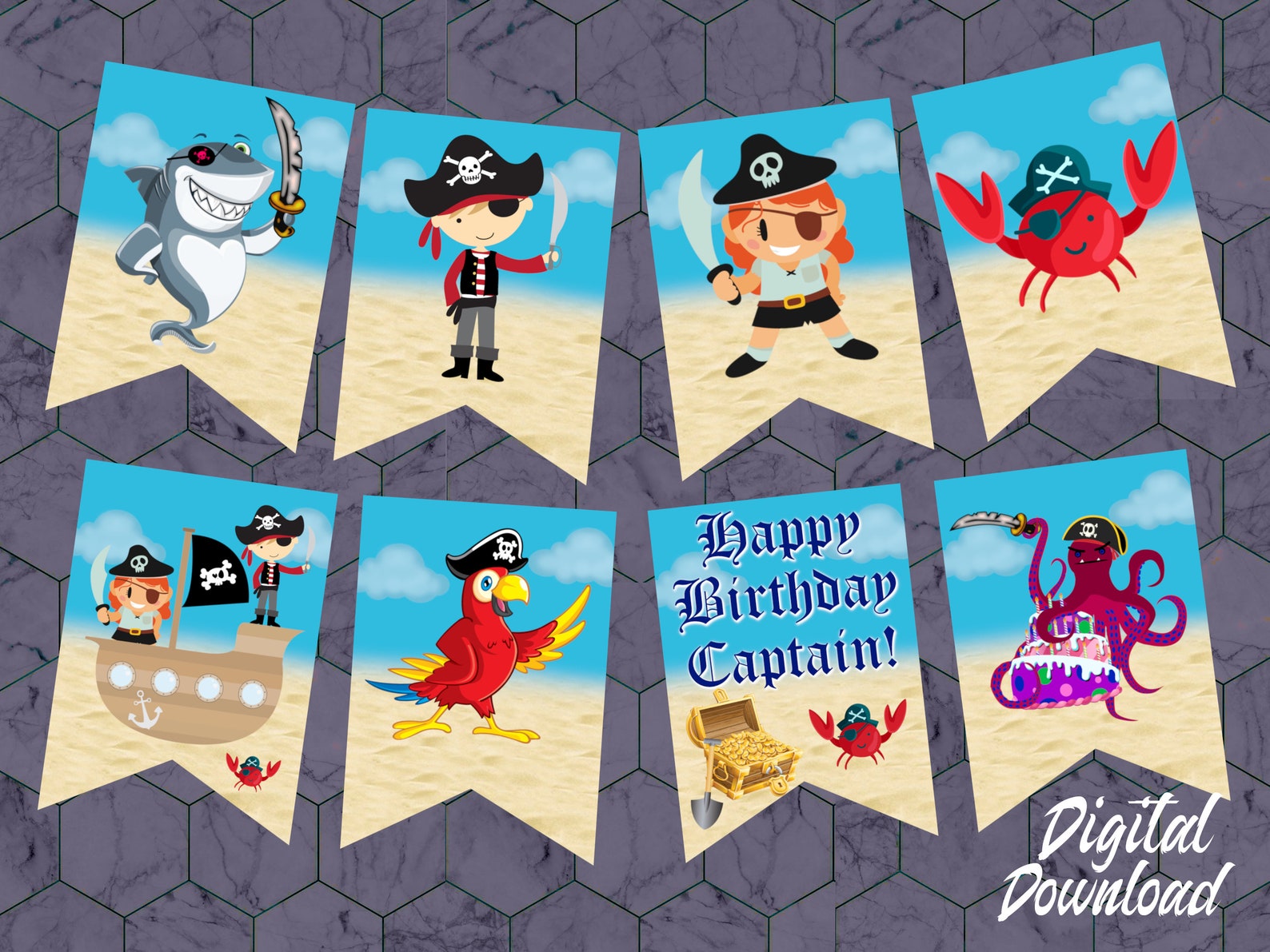 Pirate Birthday Party Banner! Digital Download! Printable Summer Bday ...