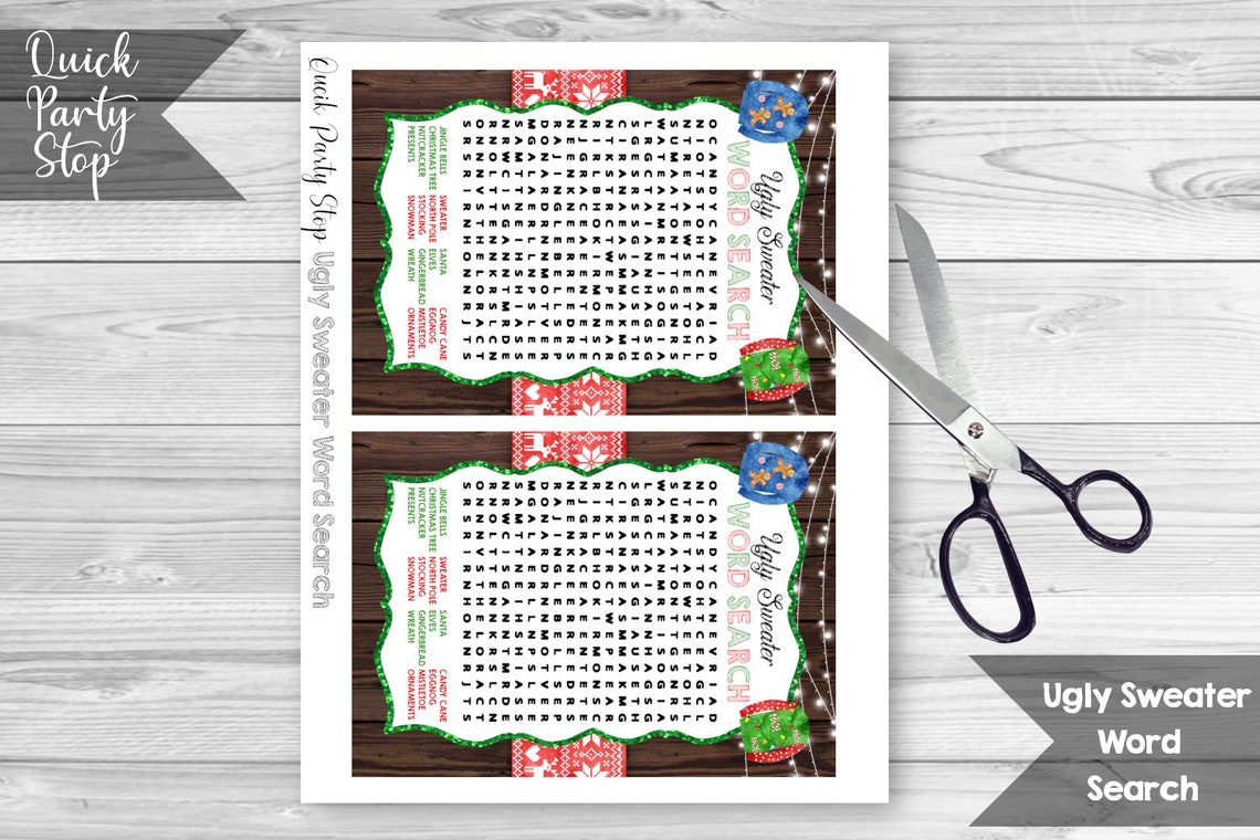 Ugly Sweater Word Search Game, Christmas Party Printable Game Sheet ...