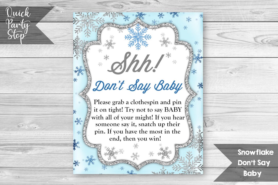 Snowflake Don't Say Baby Game, Frozen Baby Shower Game Sign, Don't Say ...