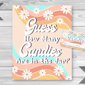 Groovy Guess How Many Candies Sign and Tickets, Hippie Birthday Party ...