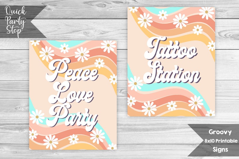 6 Groovy Birthday Signs Hippie Party Signs Tattoo Station - Etsy