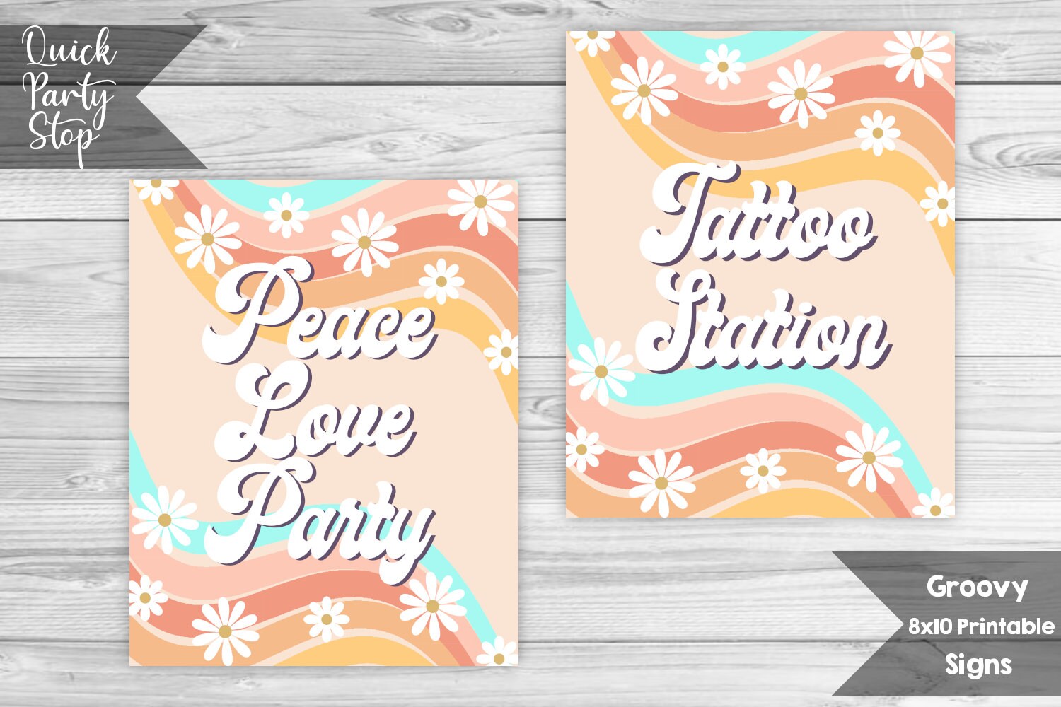 6 Groovy Birthday Signs, Hippie Party Signs, Tattoo Station Sign, Food ...