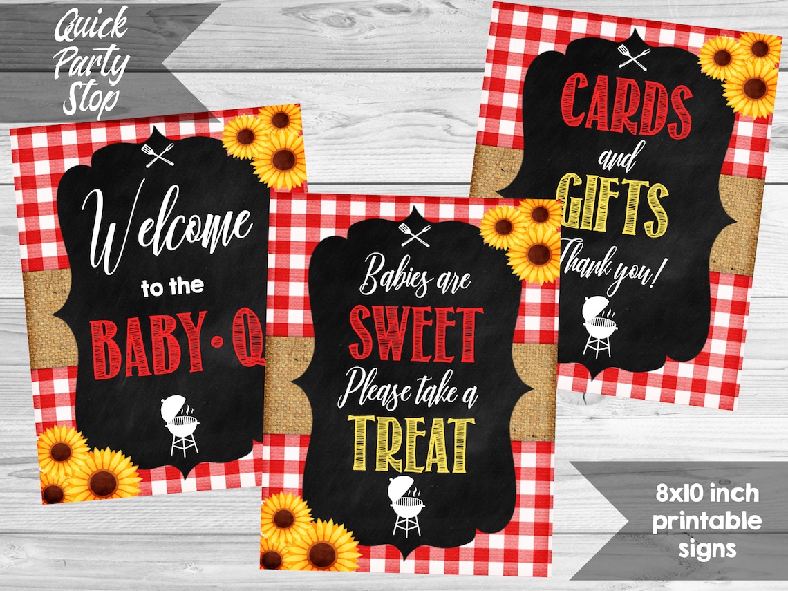 6 Baby Q Signs, BBQ Baby Shower Decorations, Welcome to the Baby Q, Bbq ...