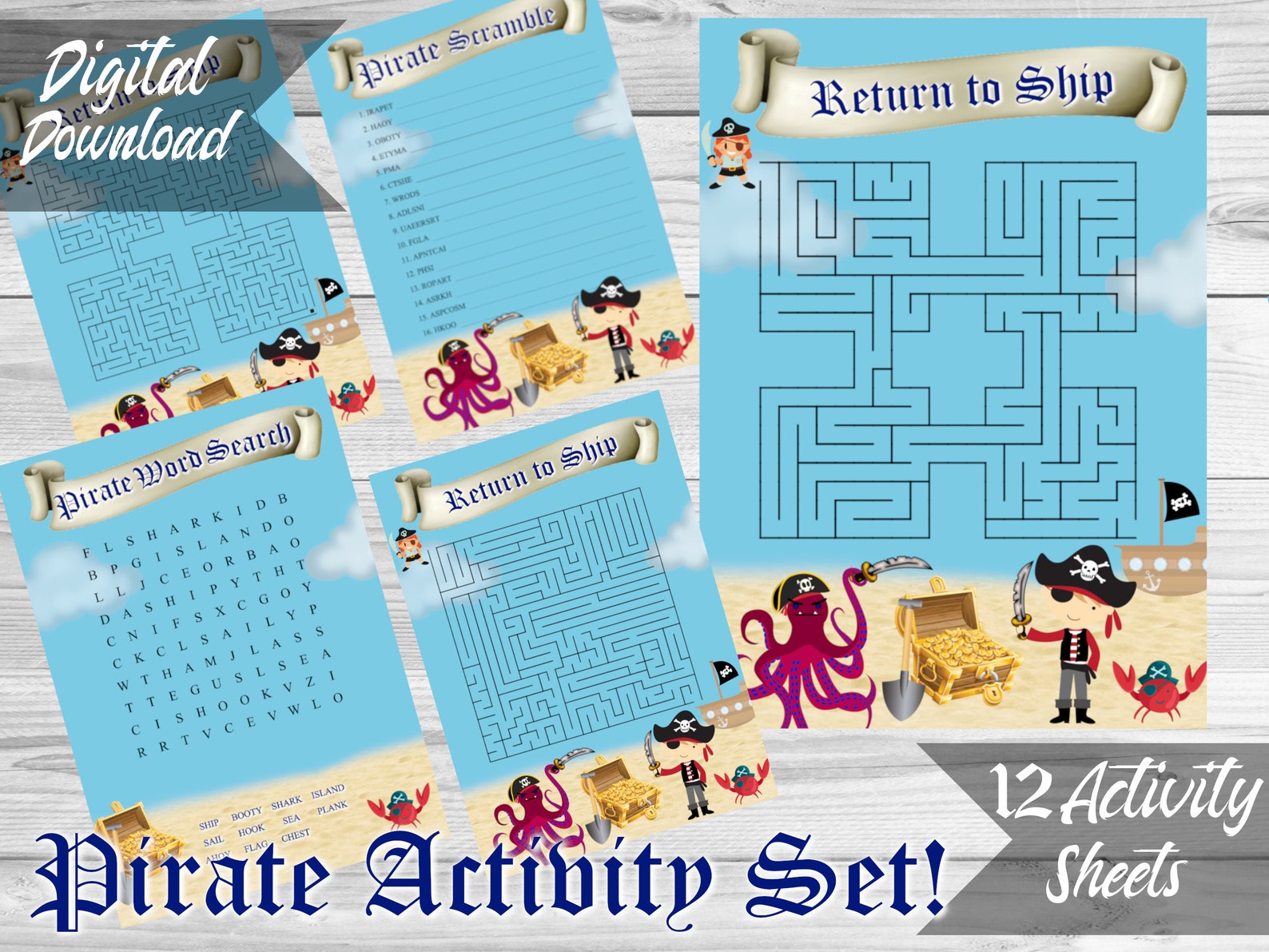 Pirate Party Activity Set 12 Different Activity Sheets Digital Download ...