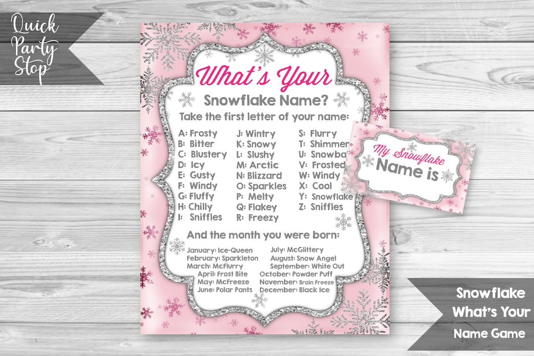 Snowflake Name Game, What's Your Snowflake Name, Winter Party Game ...