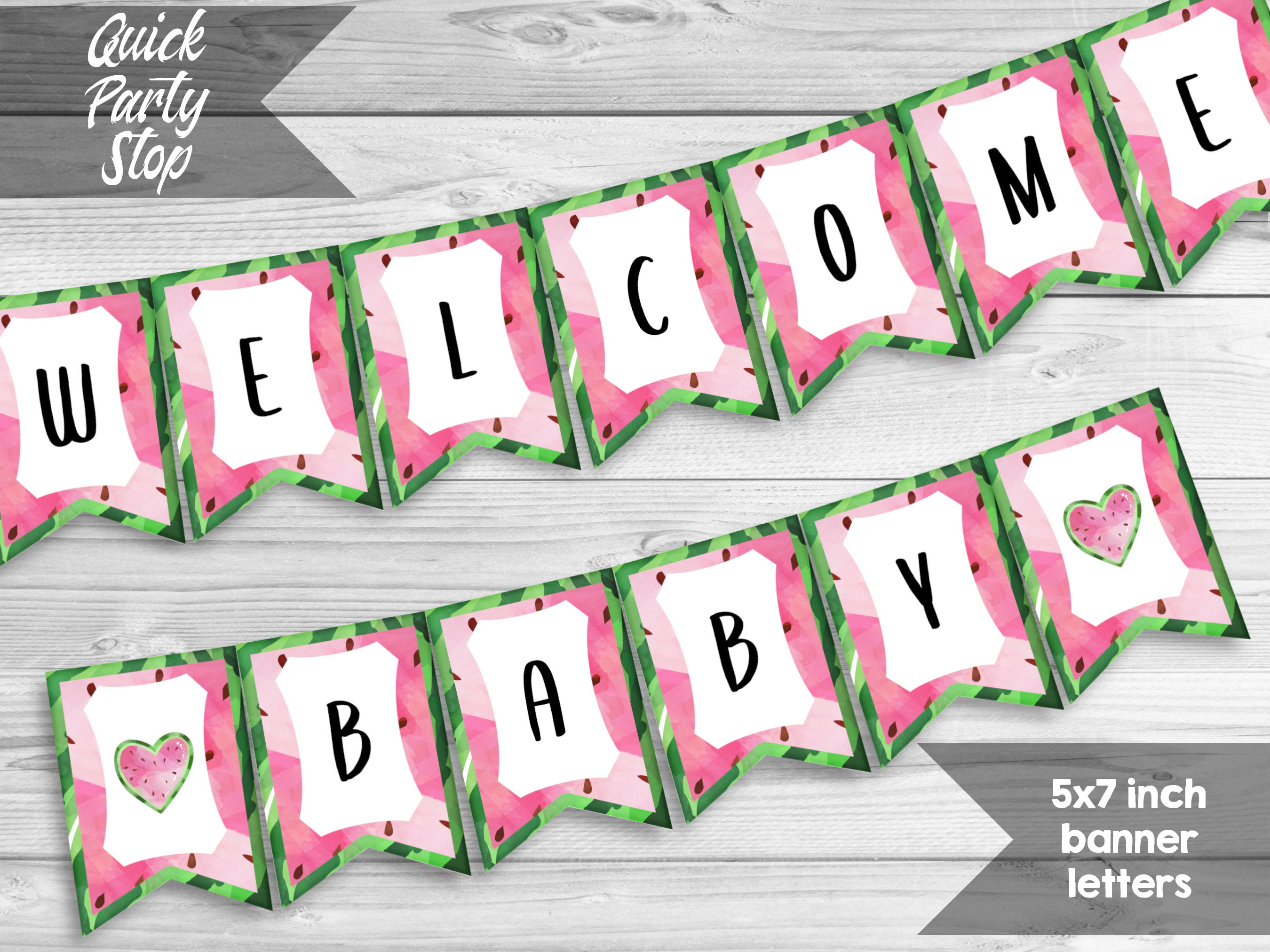Watermelon Welcome Baby Banner, Watermelon Baby Shower, Pennant Banner ...