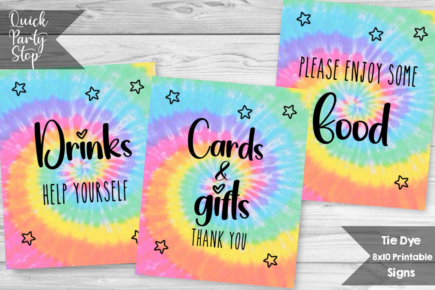 6 Tie Dye Birthday Signs, Rainbow Party Signs, Tie Dye Station Sign ...