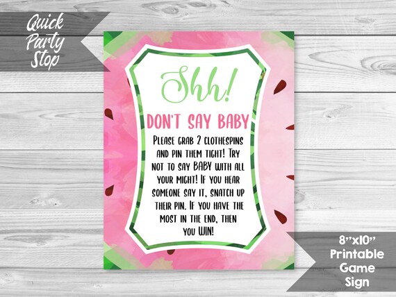 Watermelon Don't Say Baby Game Watermelon Baby Shower - Etsy