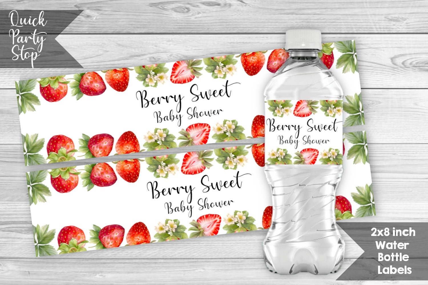 Strawberry Water Bottle Labels, Berry Sweet Baby Shower Wrappers ...