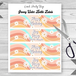 Groovy Water Bottle Labels, Hippie Birthday Party Wrappers, 70's Theme ...