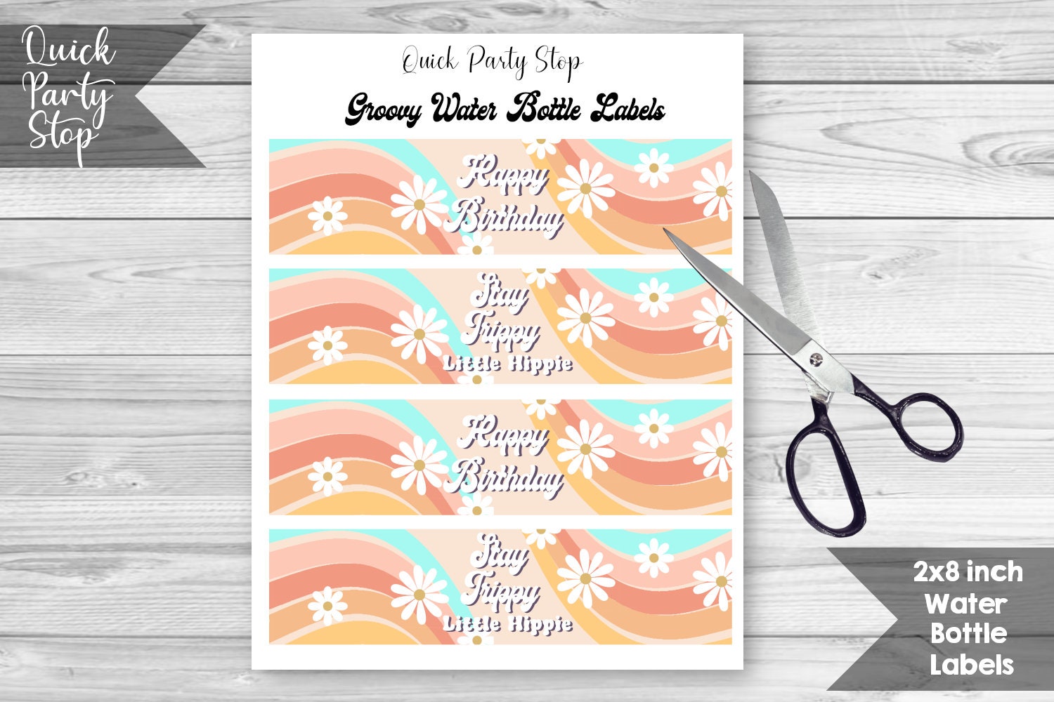 Groovy Water Bottle Labels, Hippie Birthday Party Wrappers, 70's Theme ...