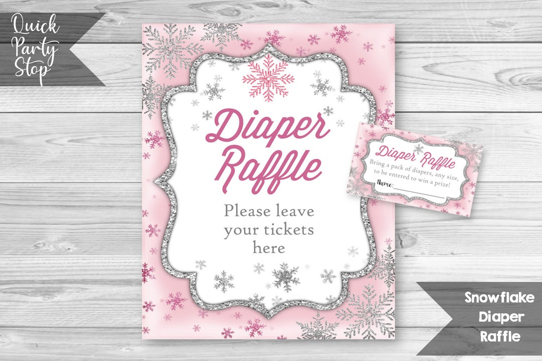 Snowflake Diaper Raffle Sign and Tickets, Winter Baby Shower, Diaper ...