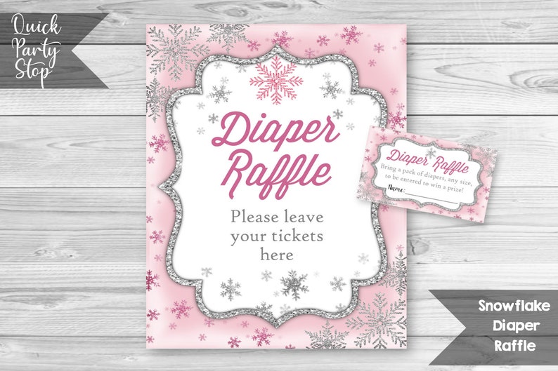 Snowflake Diaper Raffle Sign and Tickets, Winter Baby Shower, Diaper ...