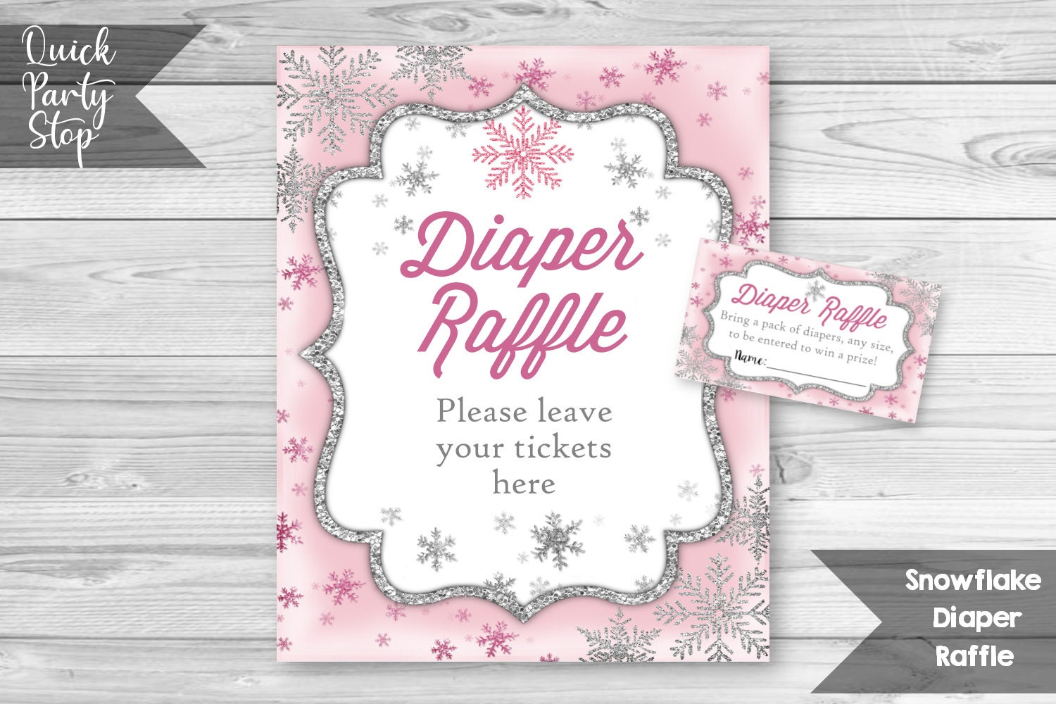 Snowflake Diaper Raffle Sign and Tickets, Winter Baby Shower, Diaper ...