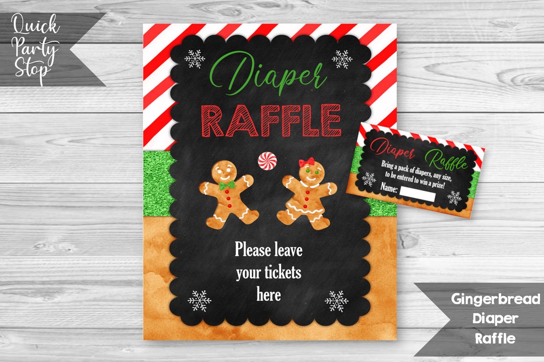 Gingerbread Diaper Raffle Sign and Tickets, Christmas Baby Shower ...
