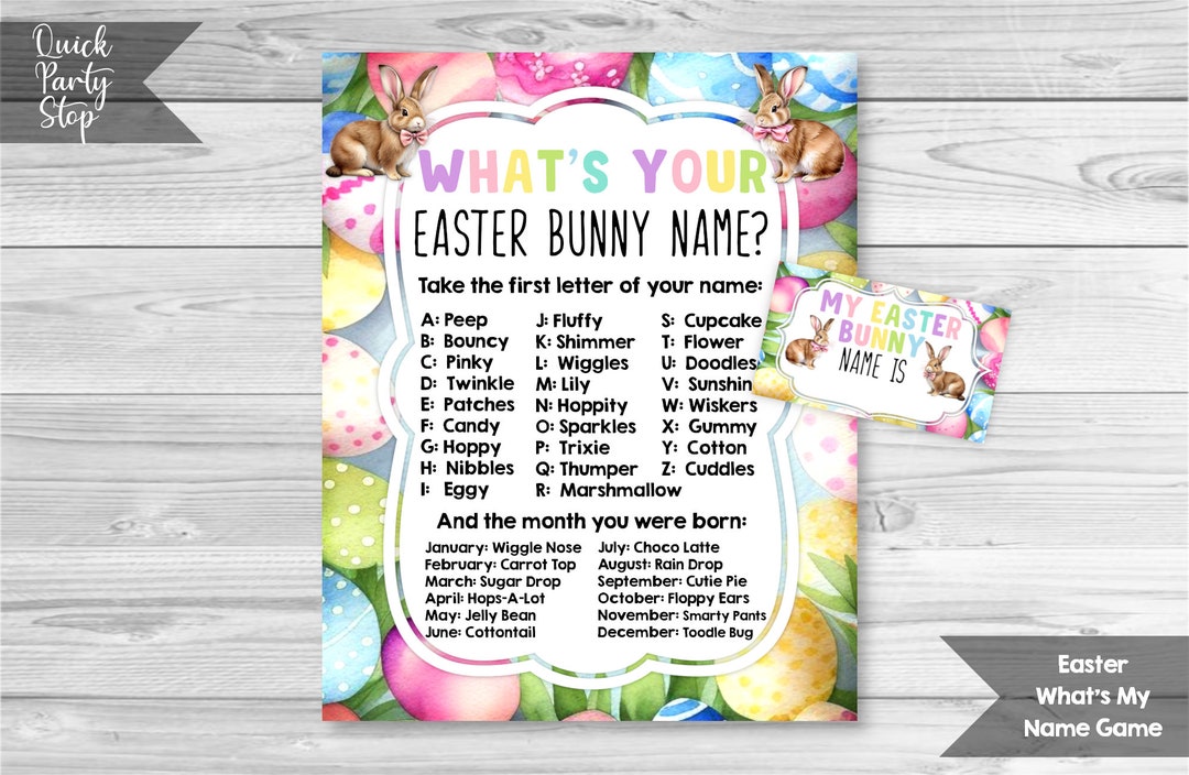 Easter Bunny Name Game, What's Your Easter Name, Easter Game, Printable ...
