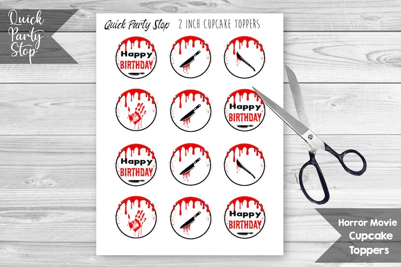 Horror Movie Birthday Cupcake Toppers, Printable 2 Inch Cupcake Toppers ...