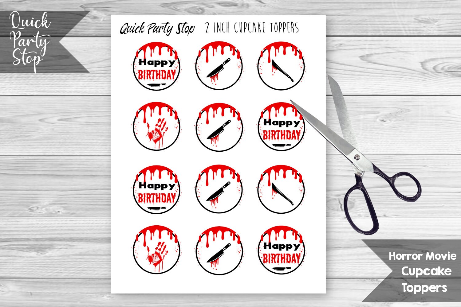 Horror Movie Birthday Cupcake Toppers, Printable 2 Inch Cupcake Toppers ...
