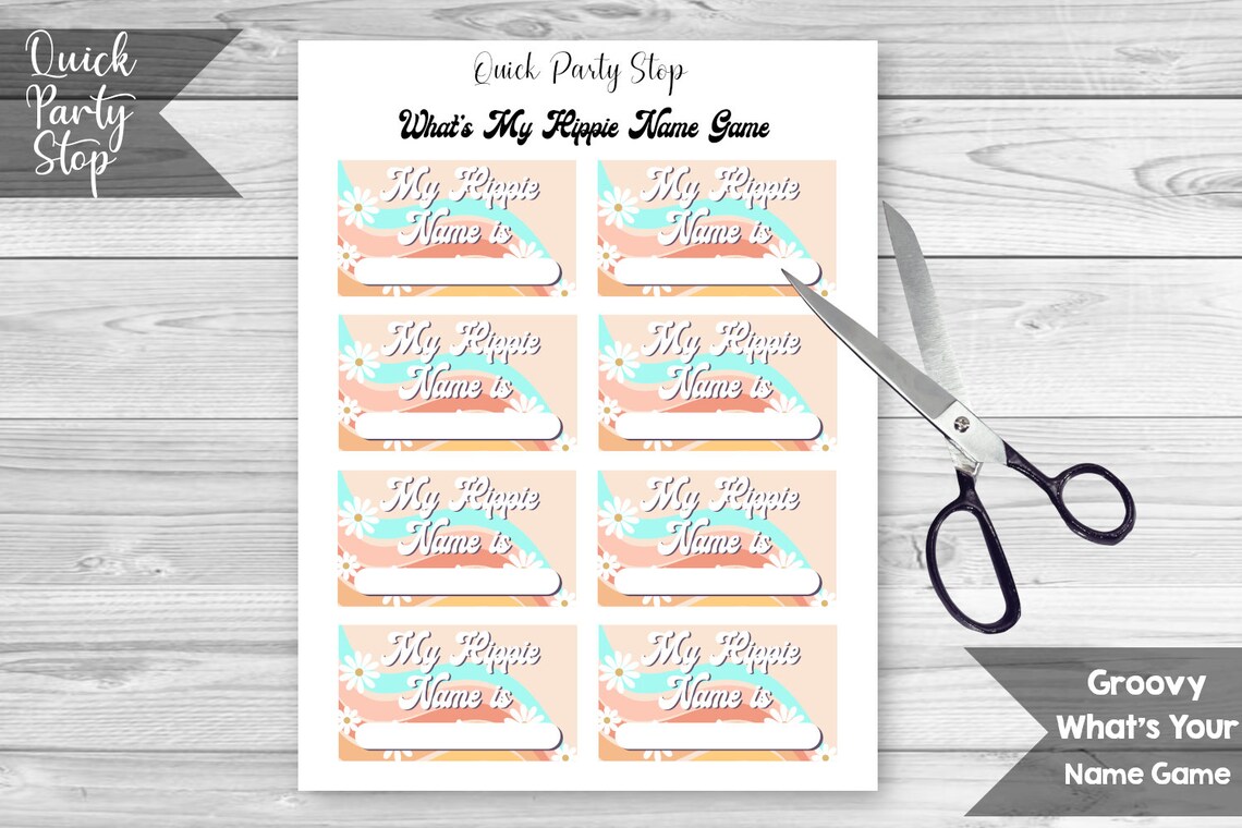 Hippie Name Game, Groovy Birthday Party, Printable Game Sheet, What's ...