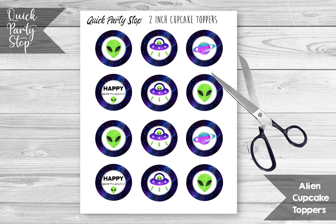 Alien Birthday Cupcake Toppers Outer Space Printable 2 Inch - Etsy