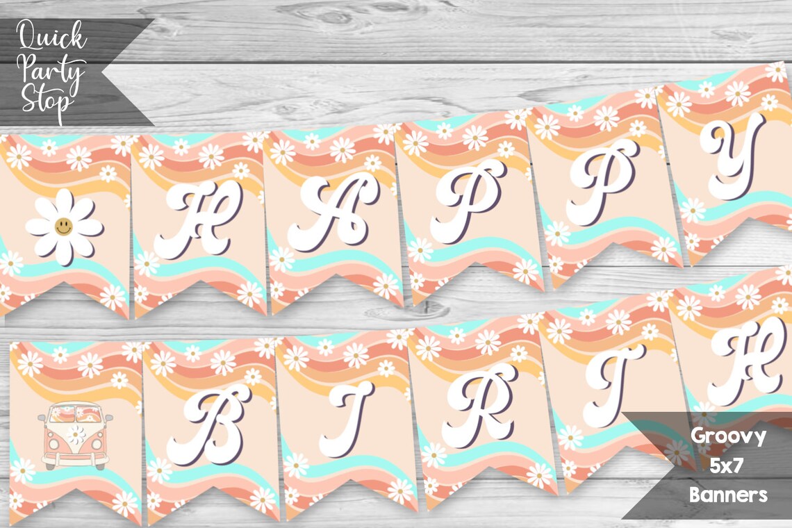 Groovy Happy Birthday Banner, Hippie Birthday Party, Pennant Banner ...