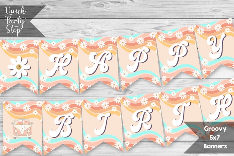 Groovy Happy Birthday Banner, Hippie Birthday Party, Pennant Banner ...