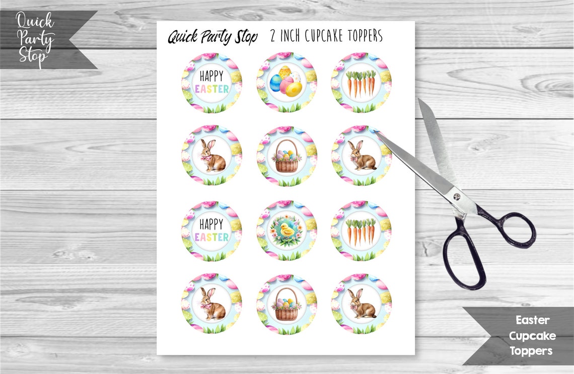 Easter Cupcake Toppers, Printable 2 Inch Cupcake Toppers, Easter Topper ...